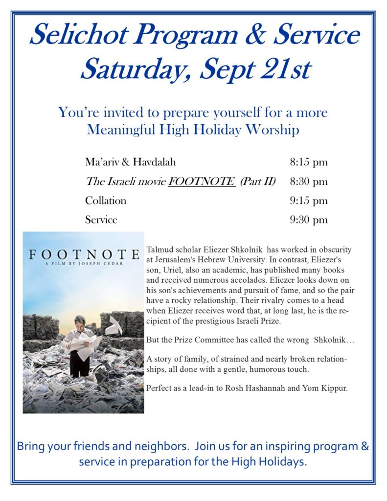 Selichot program 2019 - The Jewish Community Center of Fort Lee